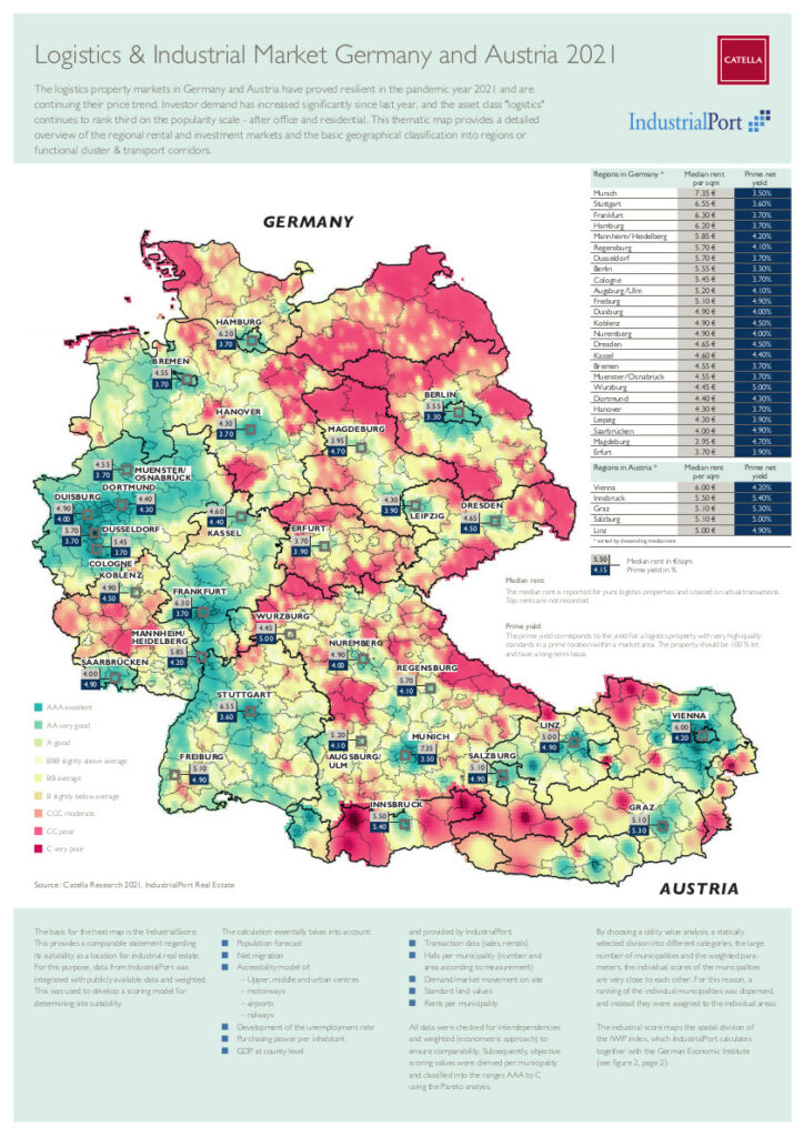 Karte Logistics & Industrial Market Germany and Austria 2021 (englisch ...
